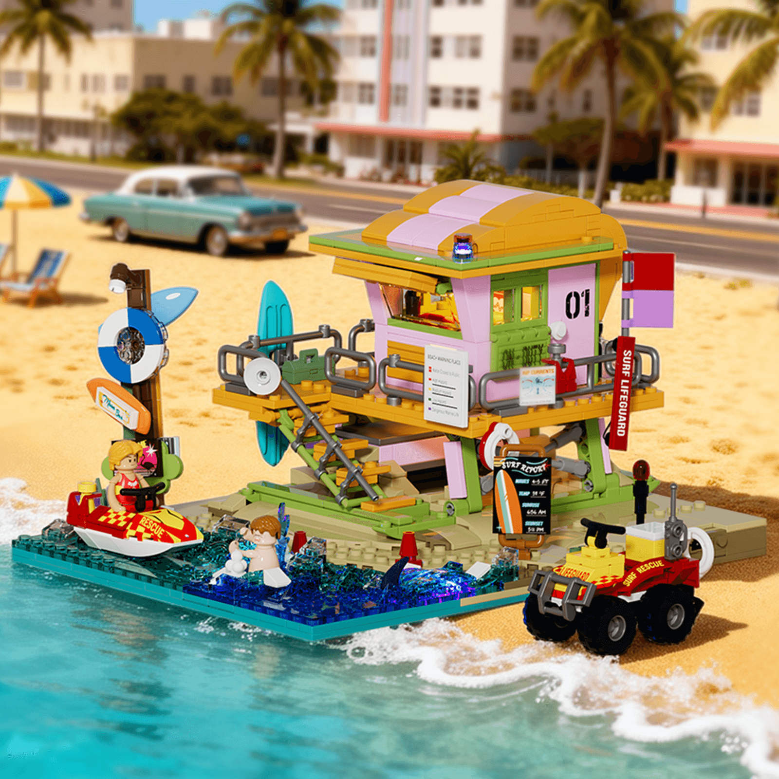 LUMIBRICKS Beach Lifeguard Tower | Miami 2-in-1 Coastal Set – Lumibricks
