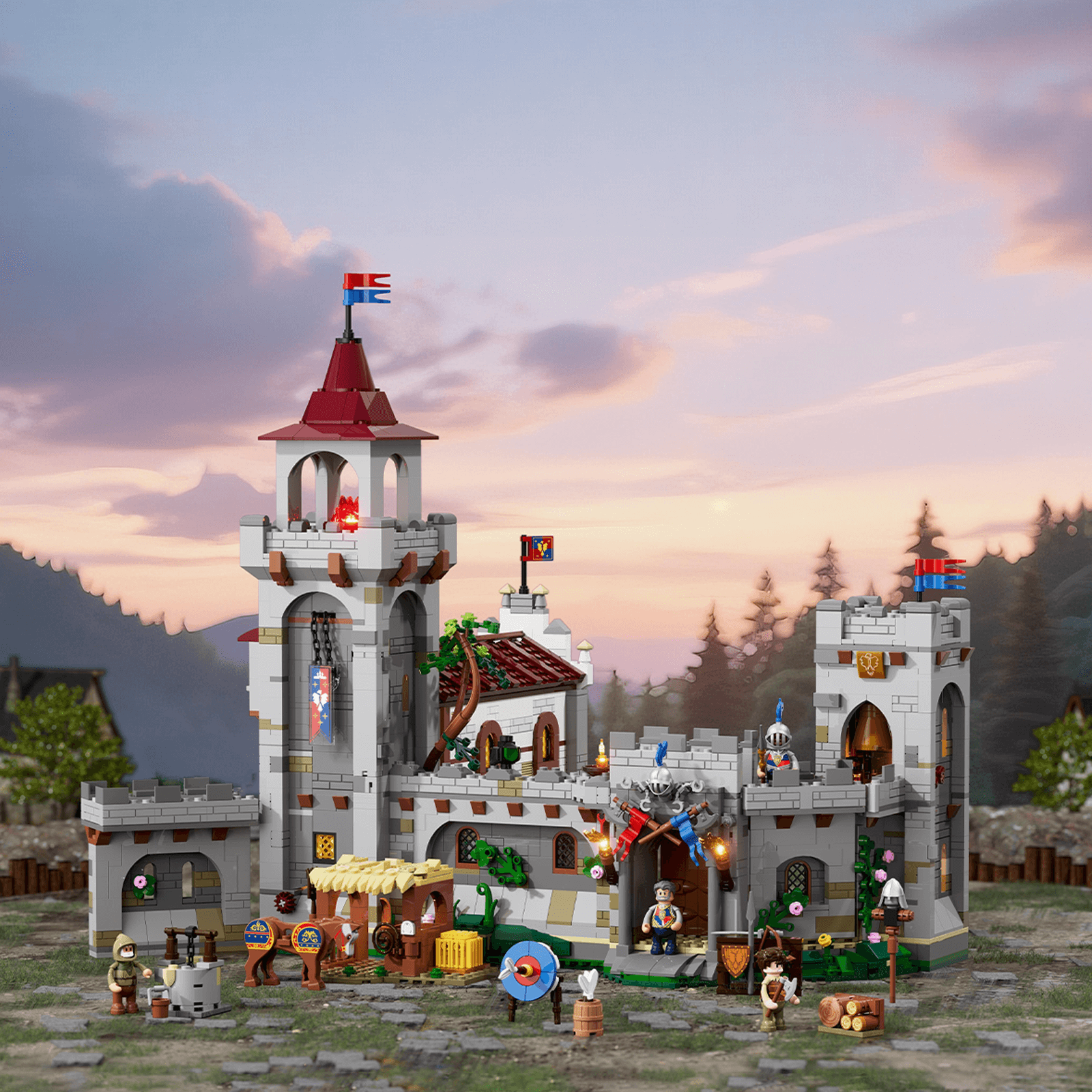 LUMIBRICKS Medieval Guard Post – Lighted Castle Barracks Set – Lumibricks