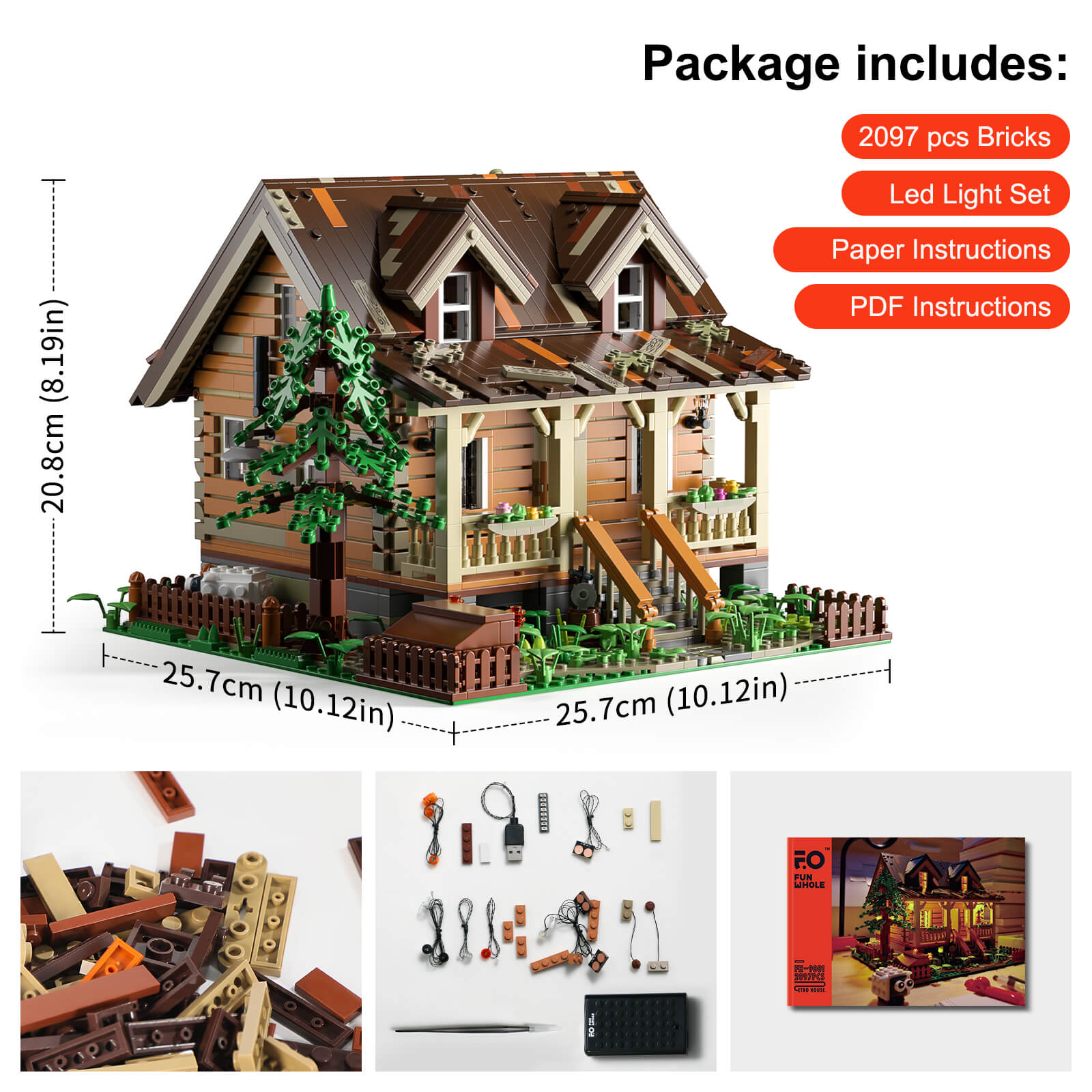 Funwhole Wood Cabin Building Set(Come With Light Kit)- Construction ...